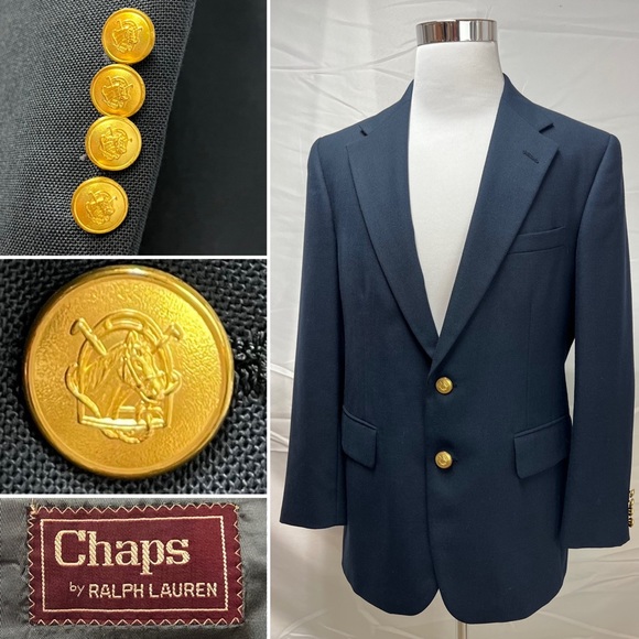 Chaps | Suits & Blazers | Mens Vintage Chaps Ralph Lauren Navy Horsehead Gold 2button 42r Blazer ...
